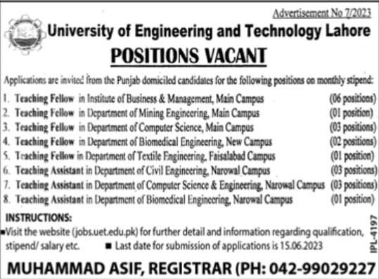University Of Engineering And Technology Lahore Jobs 2023 | UET Lahore Jobs 2023 » Job Buzz